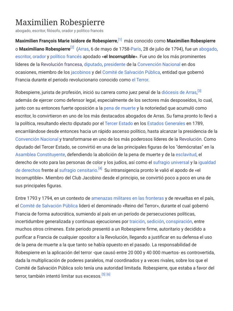 Maximilien Robespierre - Wikipedia, La Enciclopedia Libre | PDF ...