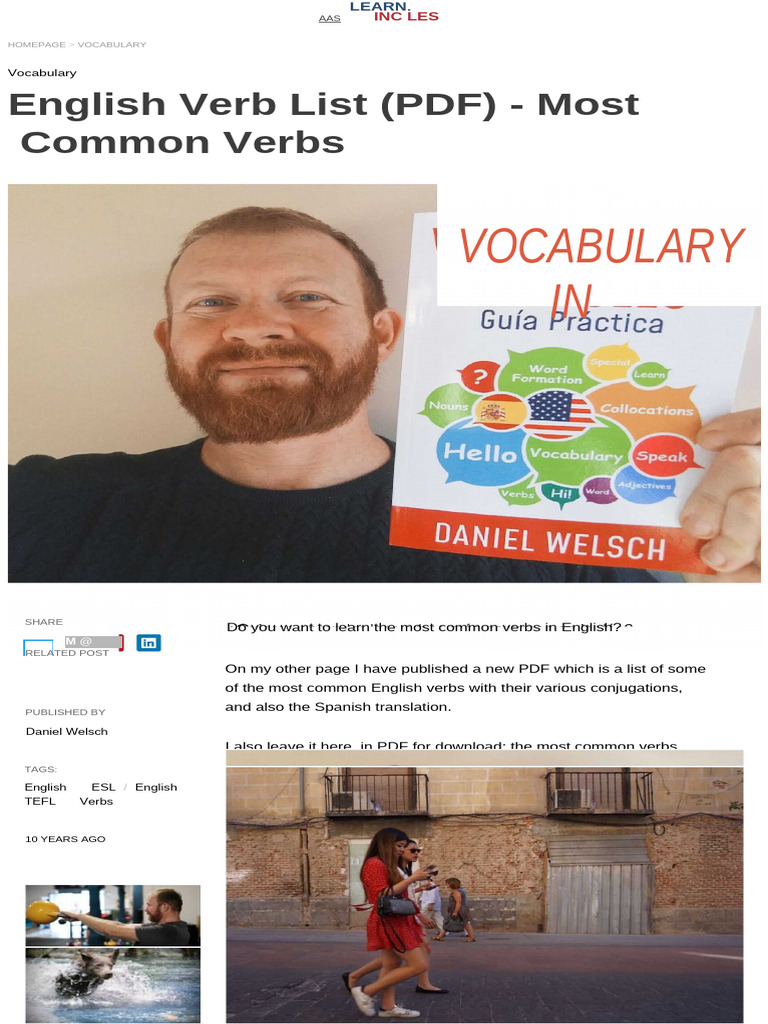 "List of verbs in English (PDF) – 50 most common verbs" | PDF | English ...