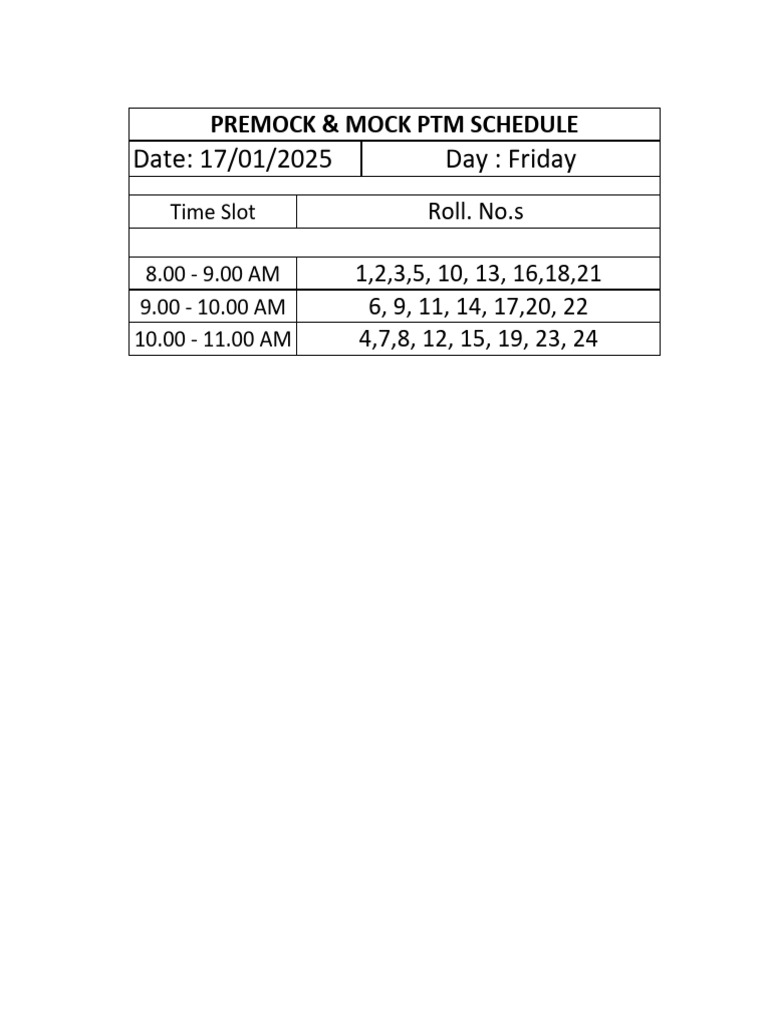 Premock & Mock PTM Schedule | PDF