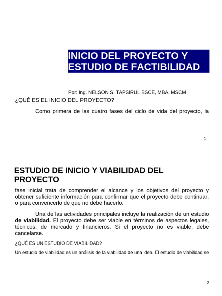 02 Inicio Del Proyecto y Estudio de Viabilidad | PDF | Estudio de factibilidad | Investigación ...