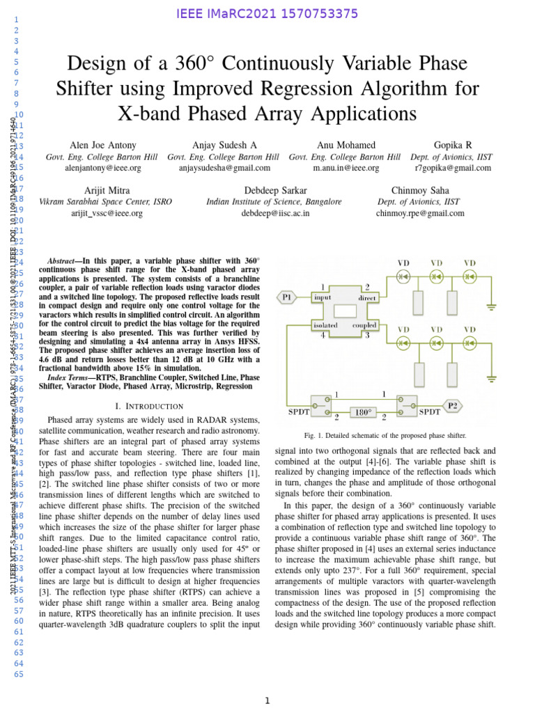 Design of A 360 Continuously Variable Phase Shifter Using Improved Regression Algorithm For X ...