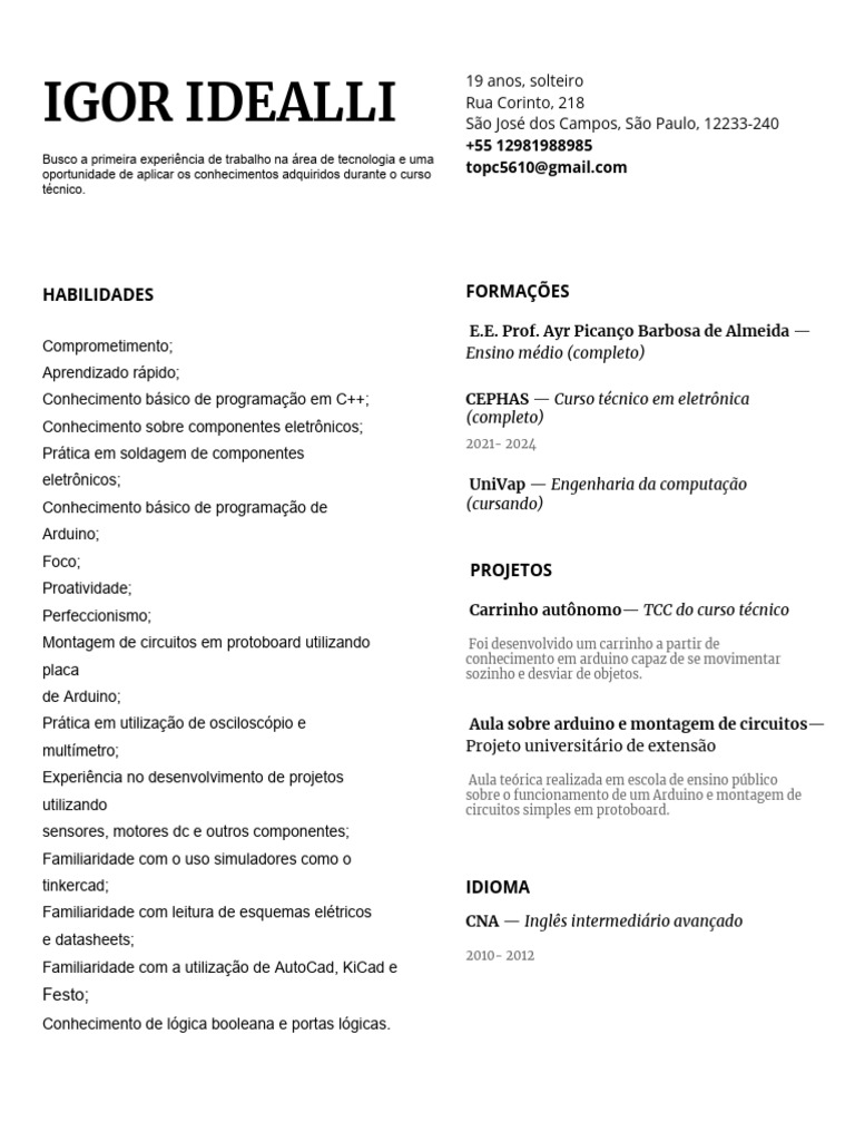 Currículo | PDF | Arduino | Informática