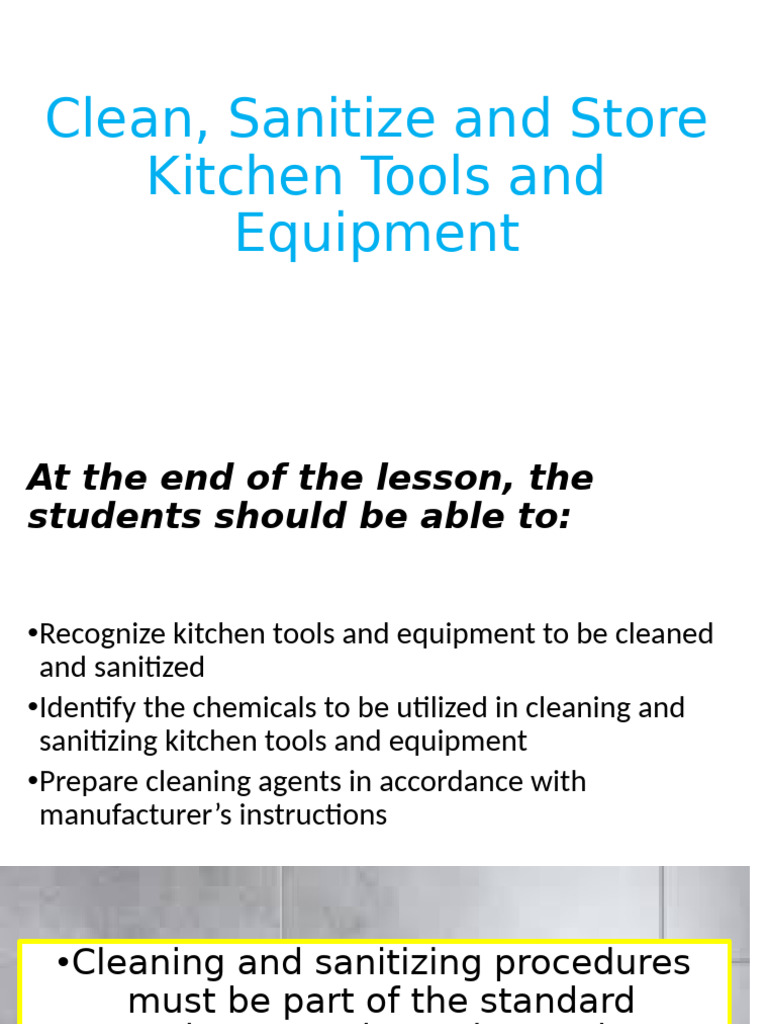 Clean, Sanitize and Store Kitchen Tools and Equipment | PDF