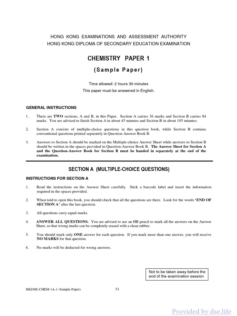 2012 DSE Chemistry Sample Paper | PDF | Titration | Chemistry