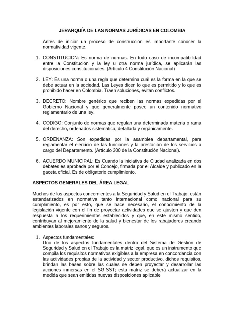 Jerarquía de Normas Jurídicas en Colombia | PDF | Derecho laboral ...