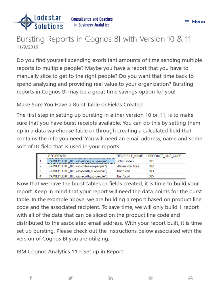 Bursting Reports in Cognos BI With Version 10 & 11 - Lodestar Solutions ...