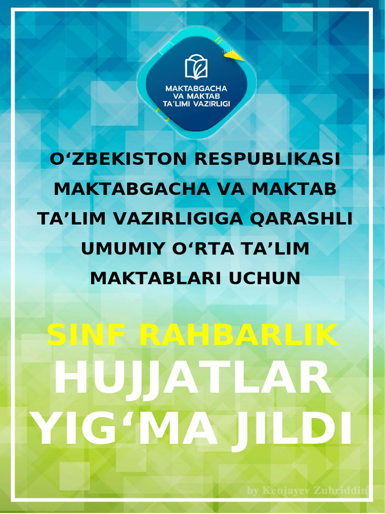 Sinf Rahbar Hujjatlar To'plami 2023 2024 O'quv Yili Yuqori Sinf | PDF