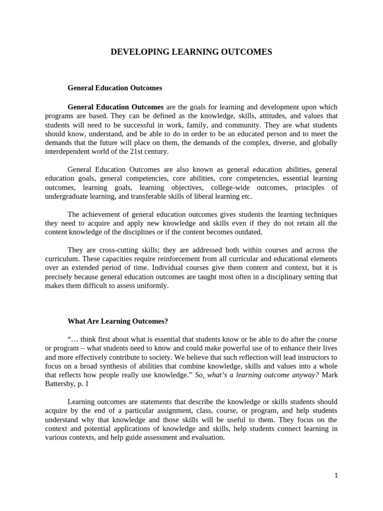 Learning outcomes | PDF | Educational Assessment | Learning