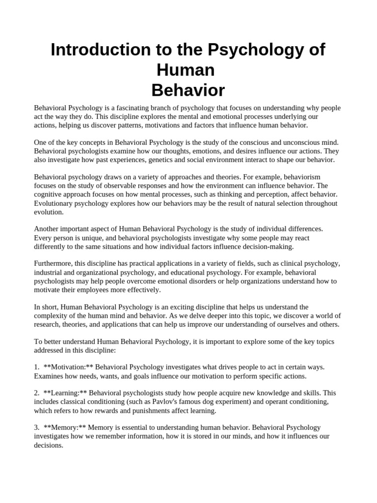 Introduction to the Psychology of Human Behavior | PDF | Psychology | Emotions