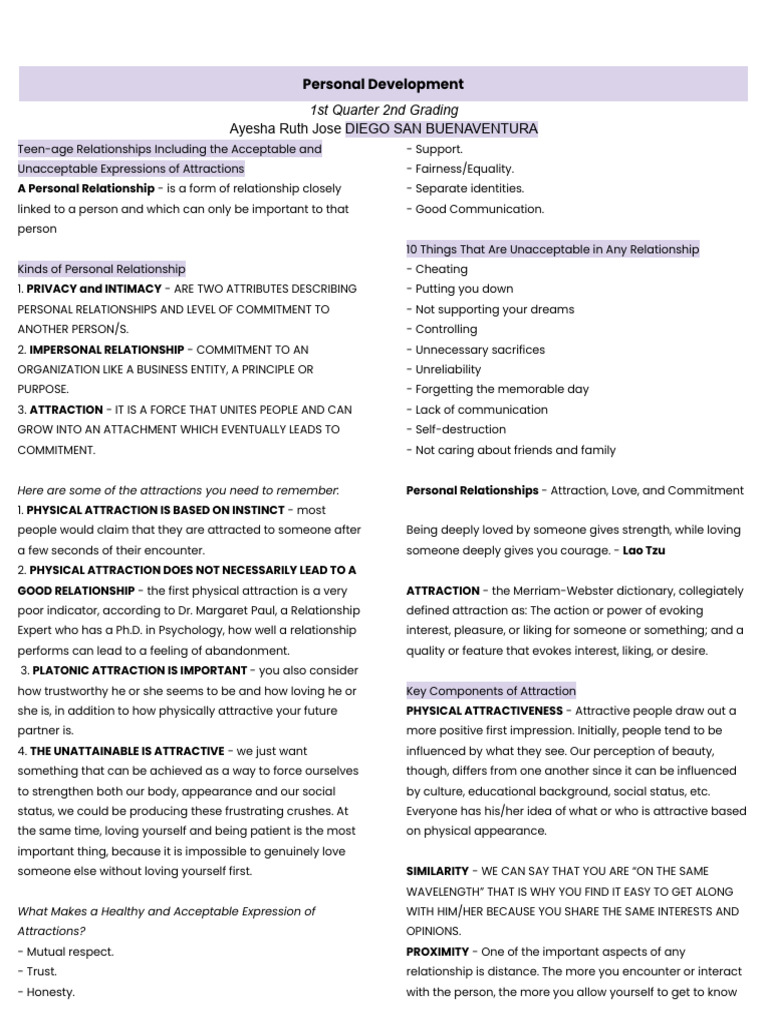 PERSONAL DEVELOPMENT | PDF | Love | Intimate Relationships