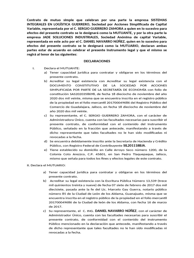 Contrato de Mutuo Simple | PDF | Pagos