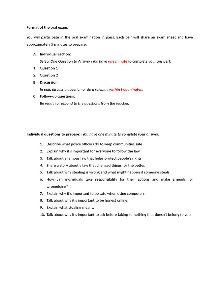 Oral Exam. Preparation | PDF