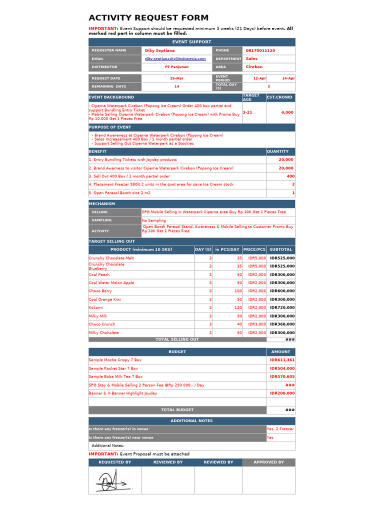 Event Support Request Form for Cirebon | PDF