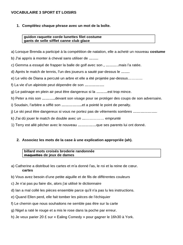 Vocabulaire 3 Sport Et Loisirs | PDF | Des sports