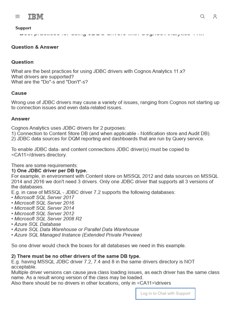 JDBC Driver Best Practices for Cognos 11.x | PDF | Microsoft Sql Server | Databases