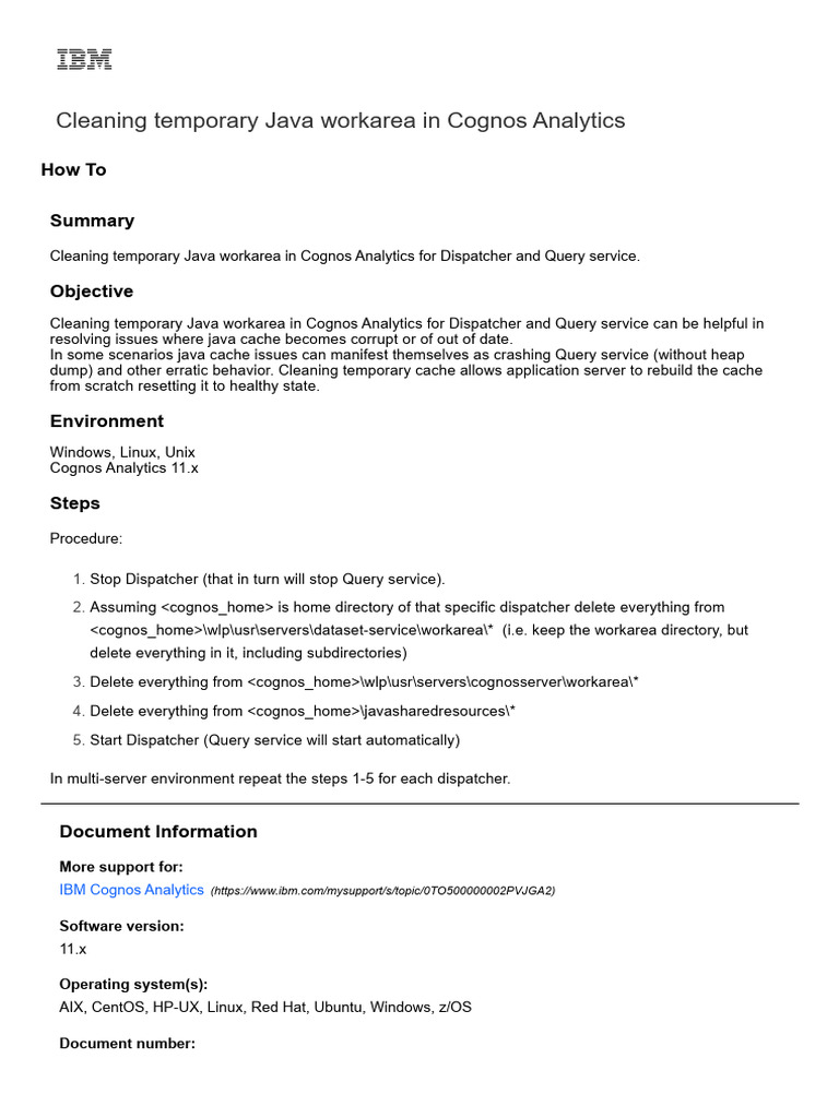 Cleaning Temporary Java Workarea in Cognos Analytics | PDF