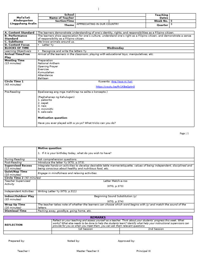 Week 8 - MATATAG-Kinder-LE-Day-3-Q3 | PDF | Teachers | Behavior Modification