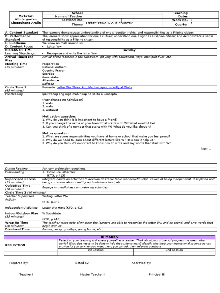 Week 8 - MATATAG-Kinder-LE-Day-2-Q3 | PDF | Teachers | Cognitive Science