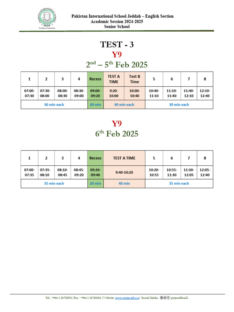 Y9-Y10_Test_3_Lesson_Timings_211111554 | PDF