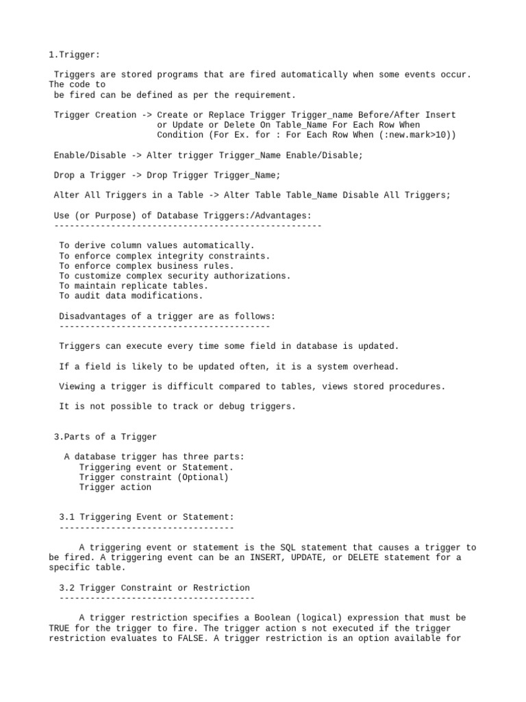 Understanding Database Triggers: Creation & Use | PDF