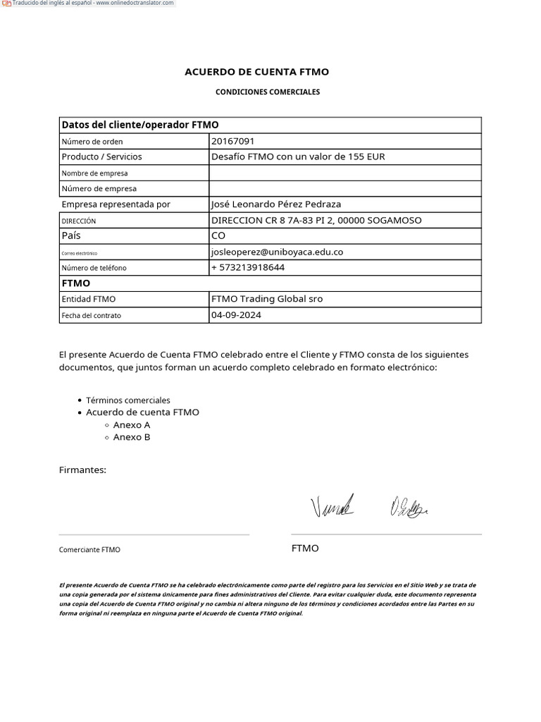 Contracto Ftmo - En.es | PDF | Factura | Software