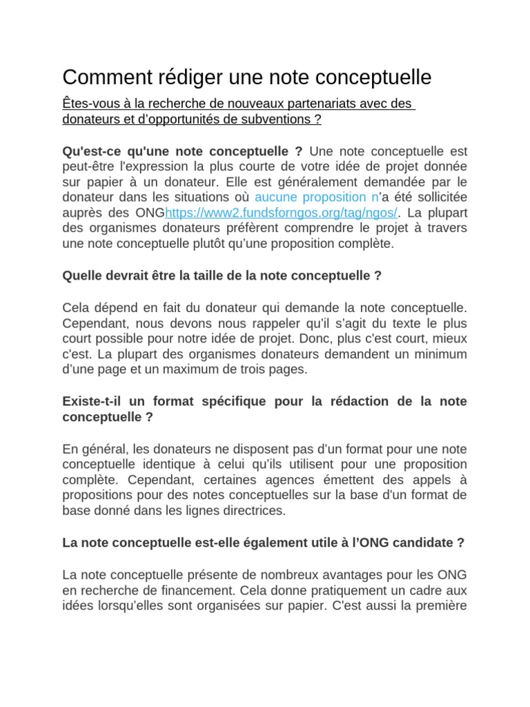 Comment rédiger une note conceptuelle | PDF | Organisation non ...