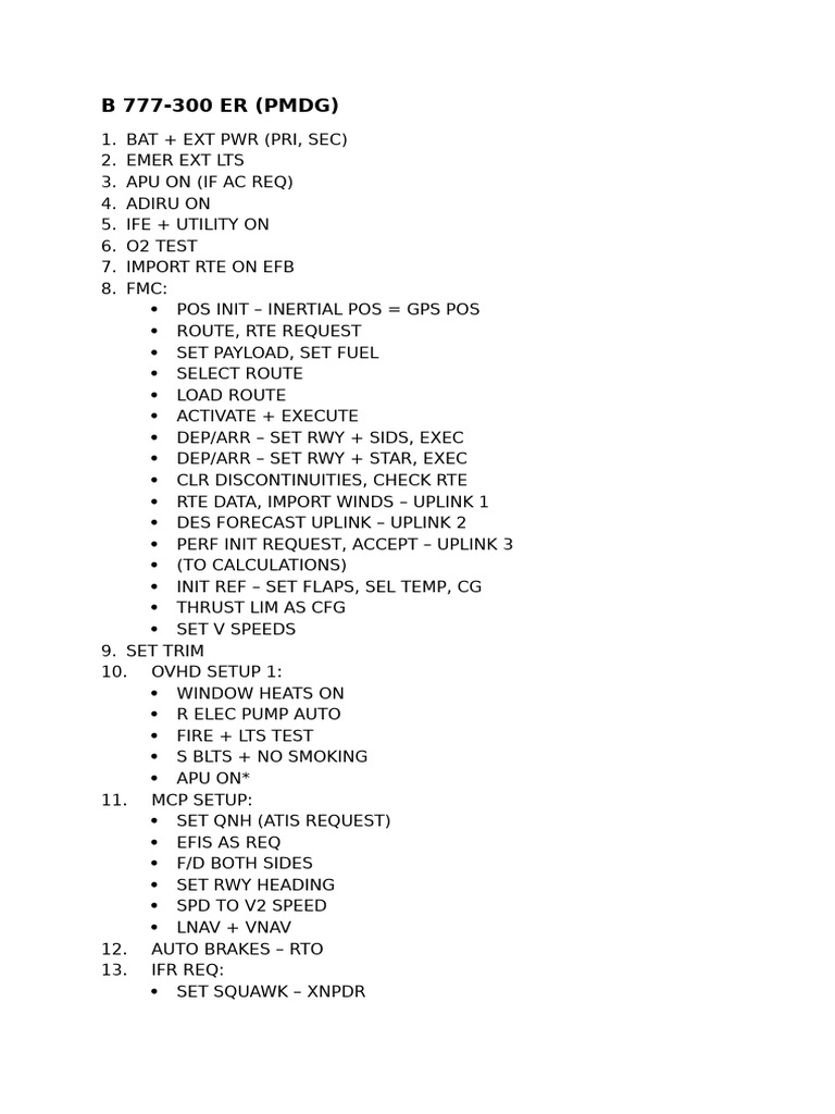 B777-300ER PMDG Pre-Flight Checklist | PDF | Aviation | Aircraft