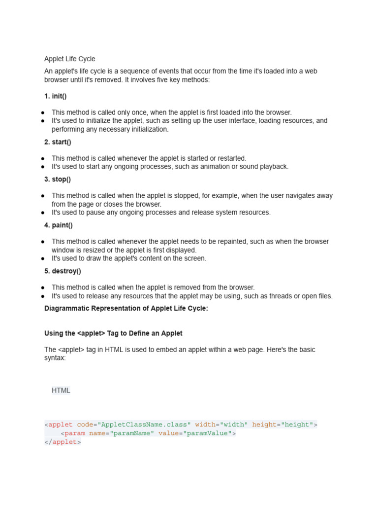 Explain Diagrammatically The Applet Life Cycle Ho... | PDF | Html Element | Software Development