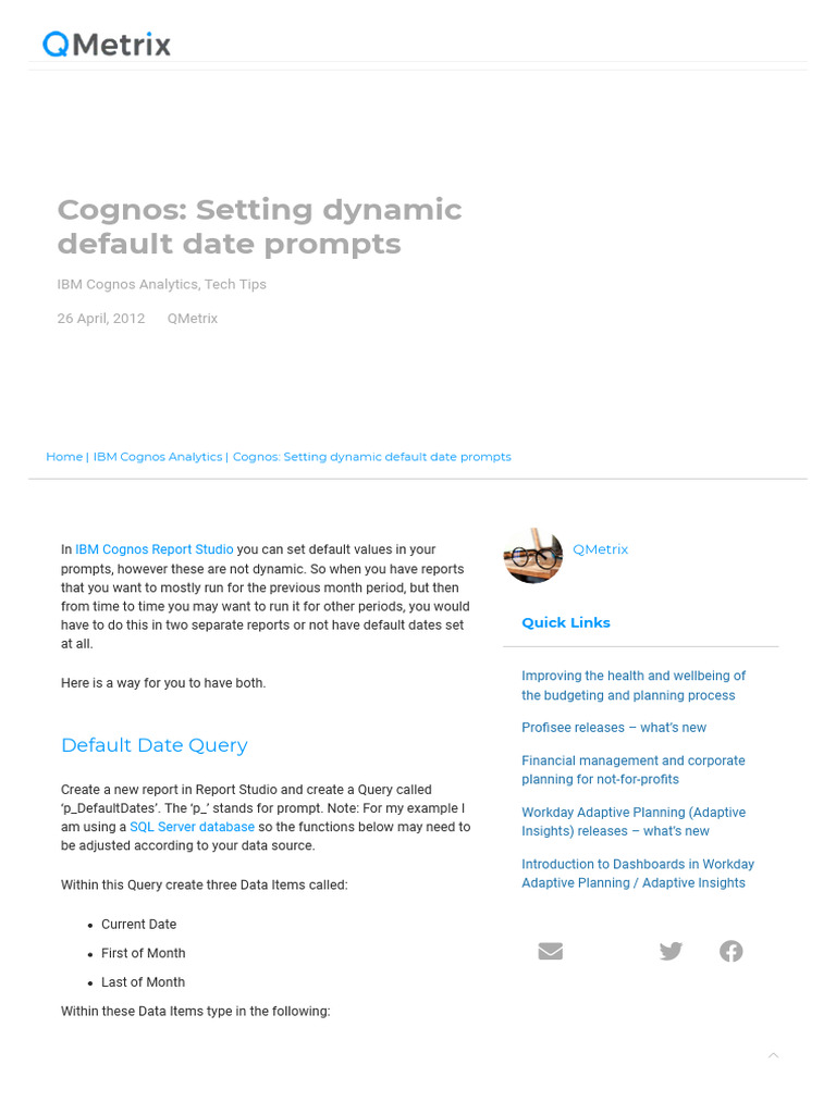 Cognos_ Setting Dynamic Default Date Prompts | PDF | Microsoft Sql Server | Information Technology