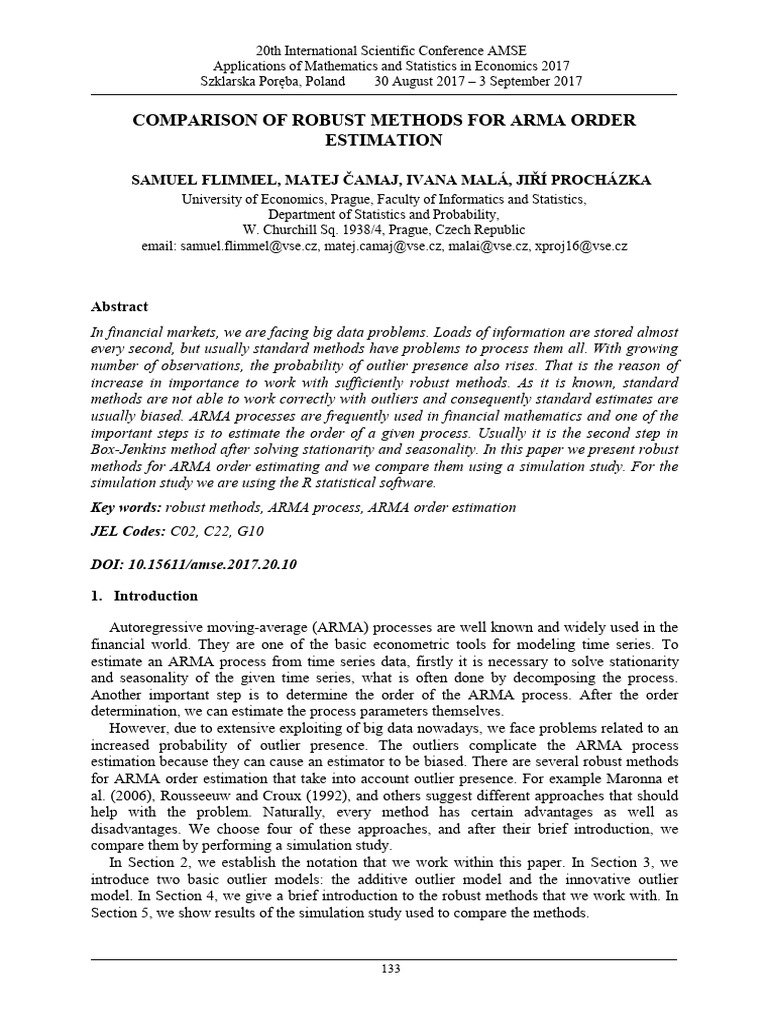 Comparison of Robust Methods For ARMA Order Estimation | PDF | Outlier | Probability Distribution