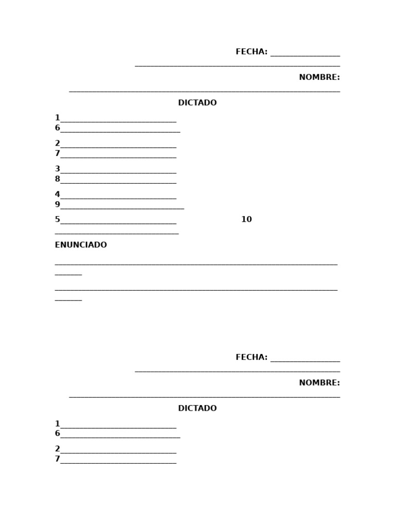 Plantilla de Dictado para Niños | PDF
