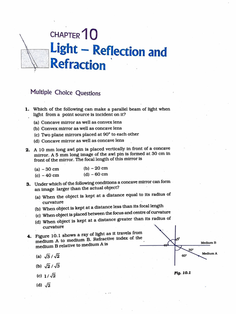 Full Physics Mcq Worksheet Class 10th Exemplar | PDF | Mirror | Light