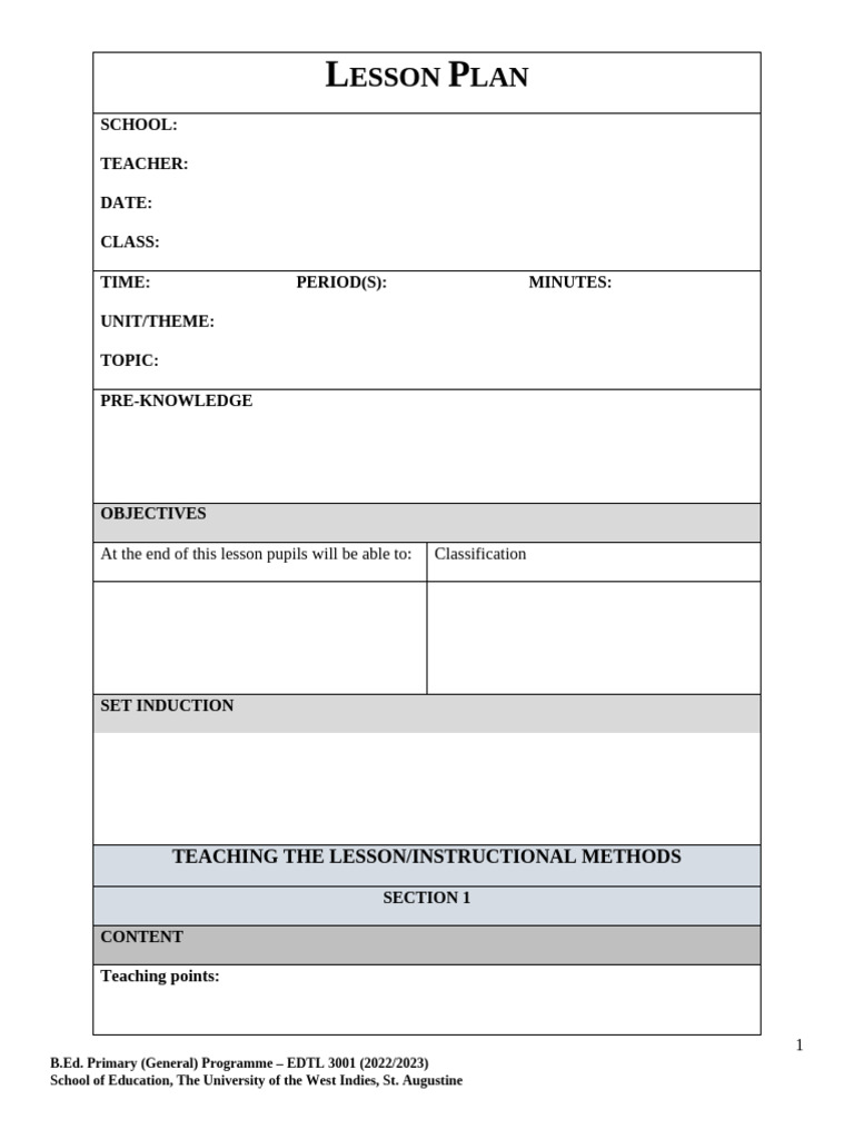 EDTL3001 Lesson Plan Format 2022-2023 | PDF