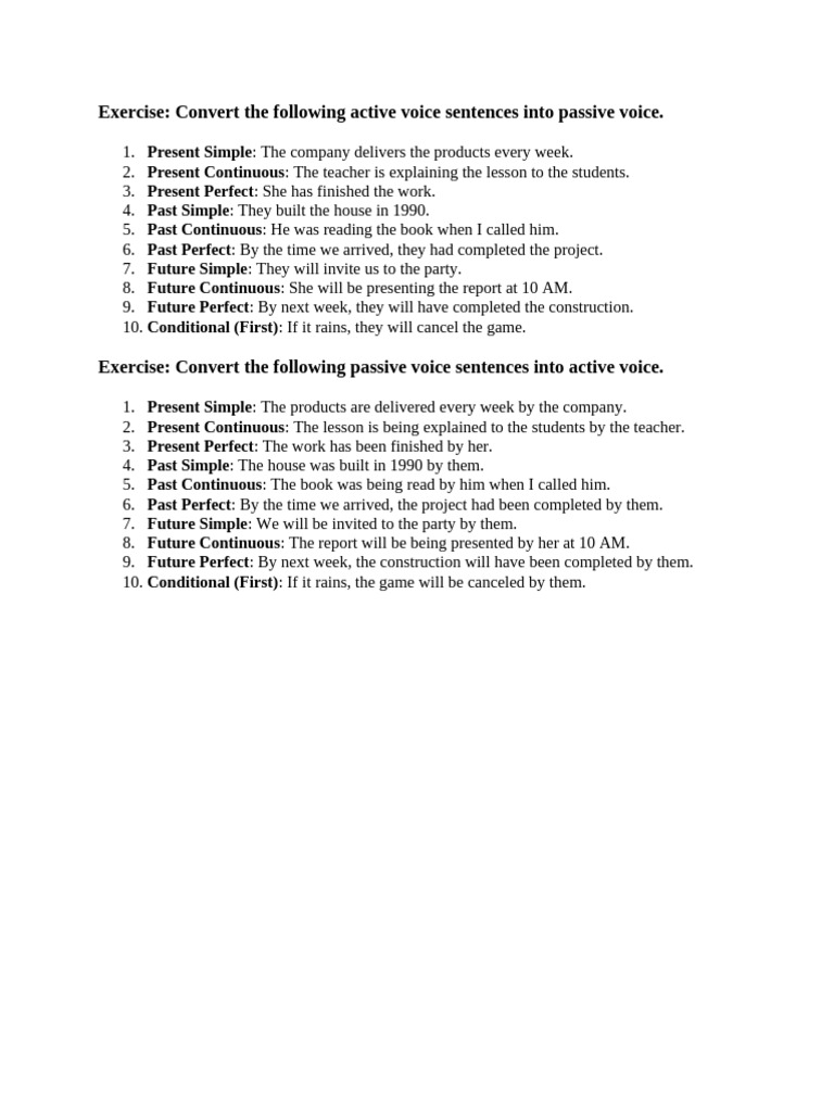 Active to Passive Voice Conversion Exercise | PDF