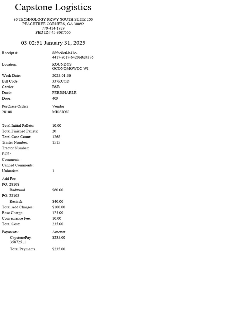 Capstone Logistics Lumper Receipt | PDF