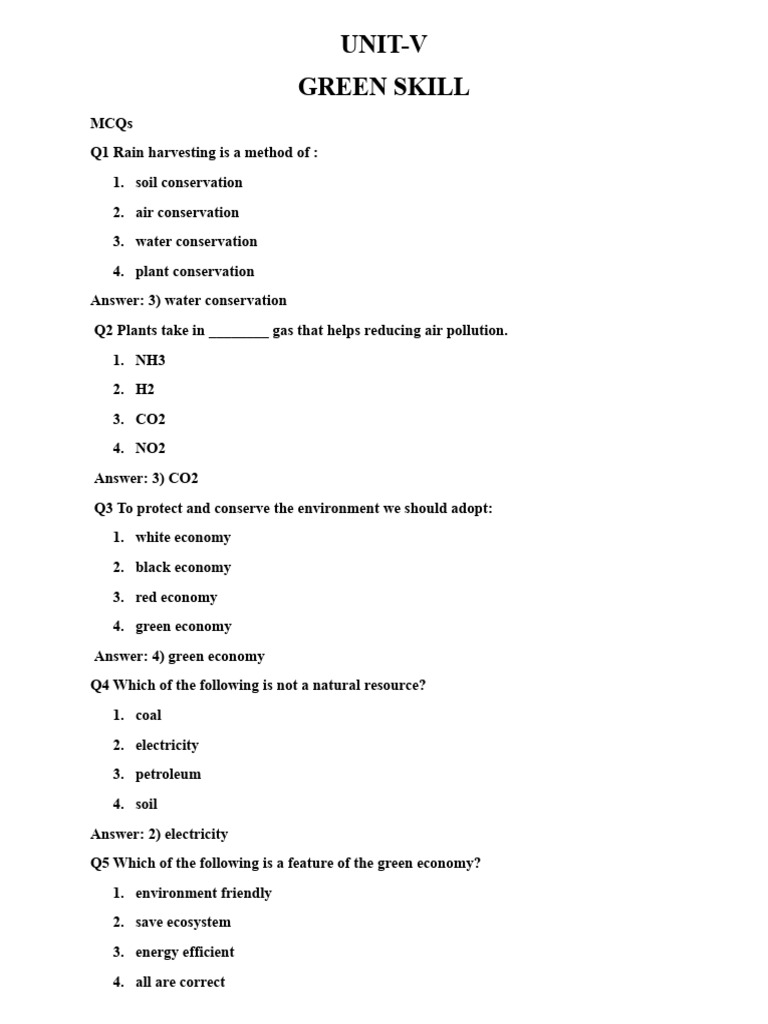 Green Skill Question Answer | PDF | Climate Change | Energy Conservation