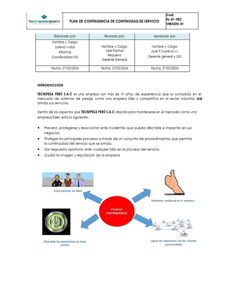 08. PL-01 Plan de contingencias de continuidad de servicio | PDF | Seguridad y salud ocupacional ...