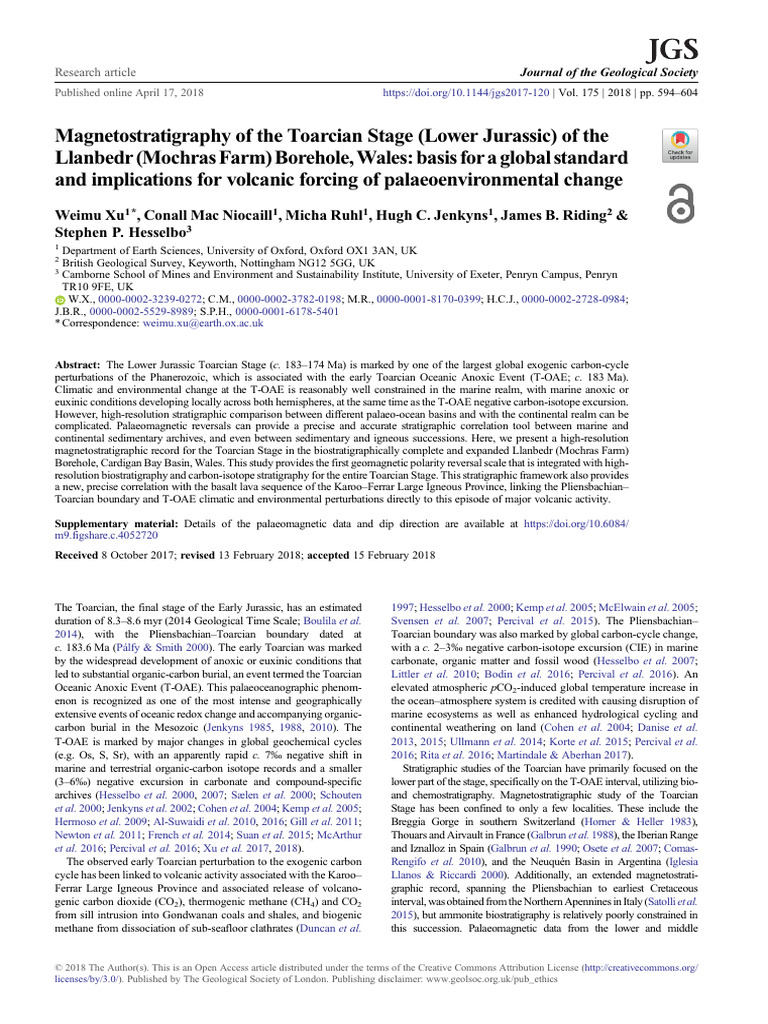 Magnetostratigraphy of the Toarcian Stage (Lower Jurassic) of the ...