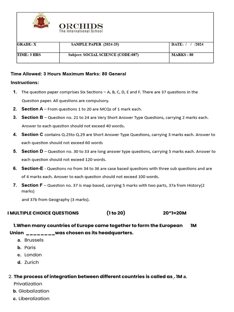 SST -Grade 10 Sample Paper 1 | PDF | Gross Domestic Product