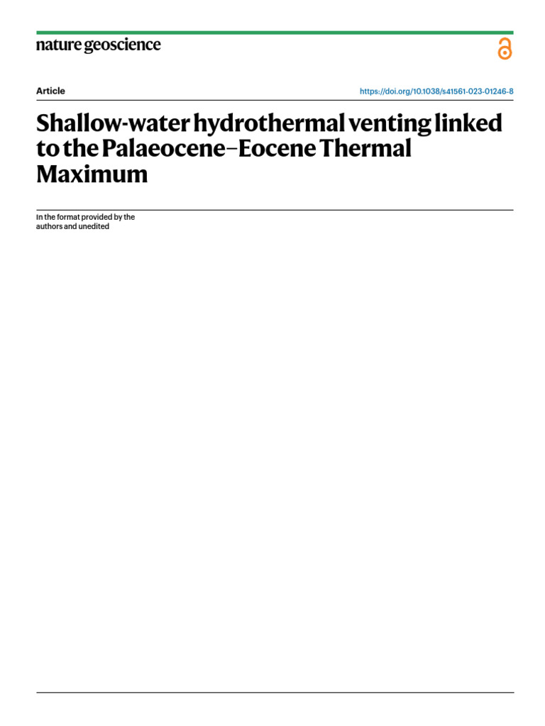 Shallow-Water Hydrothermal Venting Linked To The Palaeocene-Eocene ...