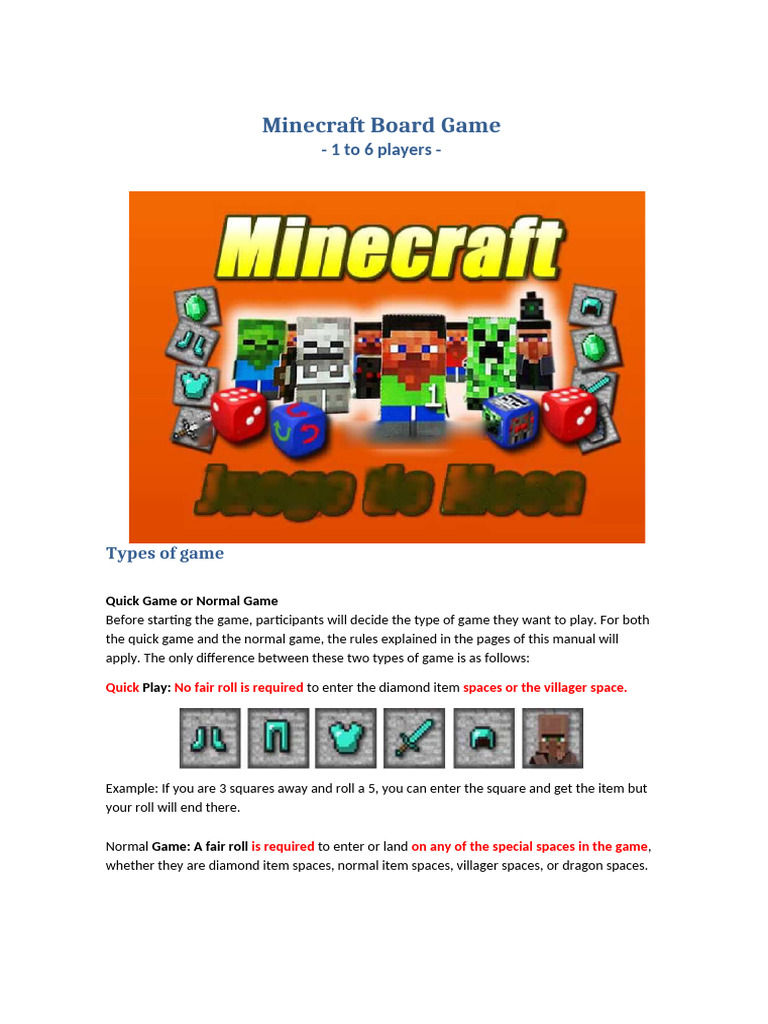 Minecraft Board Game Manual | PDF