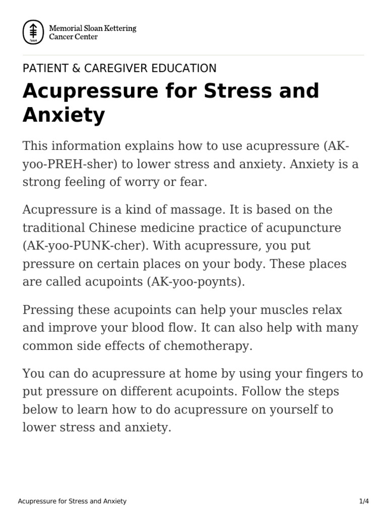 Acupressure Stress and Anxiety | PDF | Acupressure | Clinical Medicine