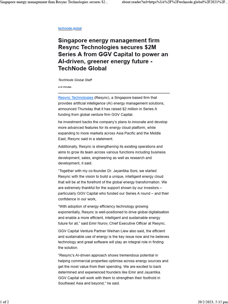 Resync Tech - NILM - Singapore | PDF | Internet Of Things | Efficient ...