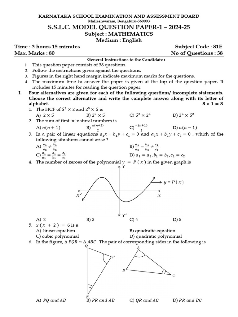 Kseab Maths Qp 2024 25 Model 1 Em | PDF | Area | Sphere