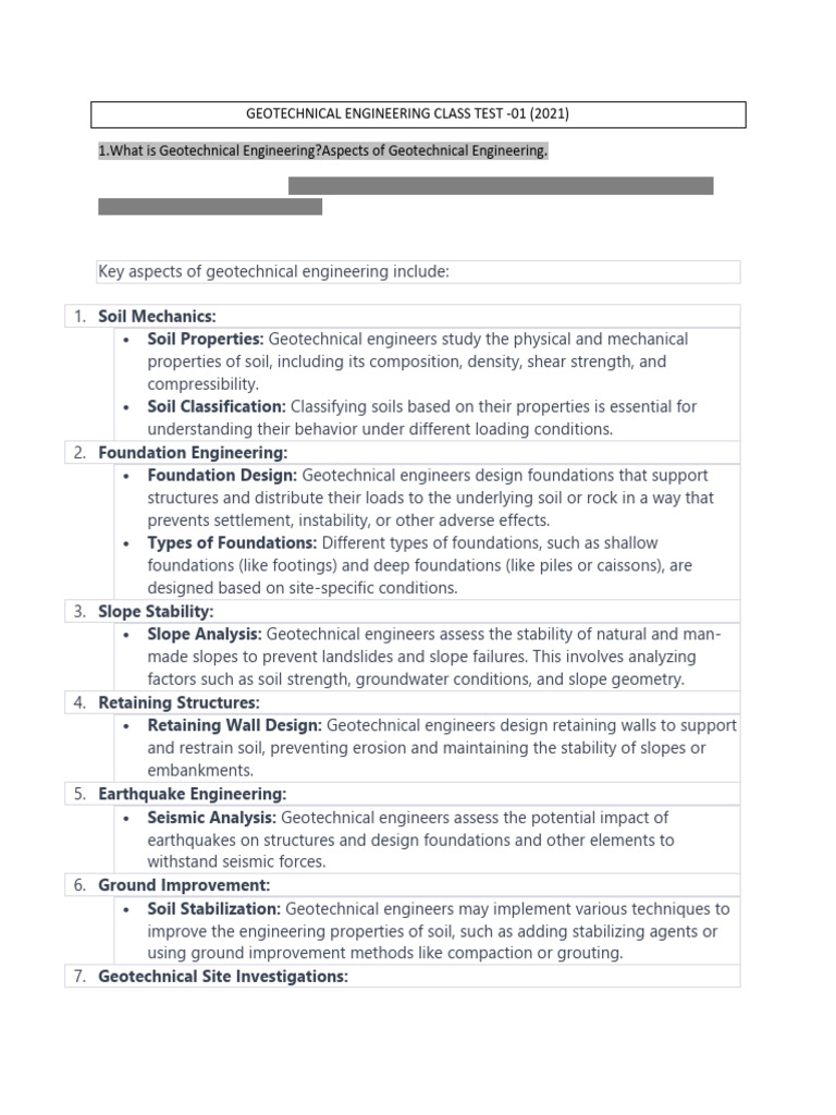 Geotechnical Engineering Test Overview | PDF | Soil Mechanics ...