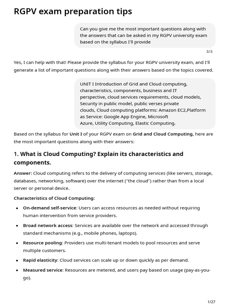 RGPV Exam: Cloud Computing Key Q&A | PDF | Cloud Computing | Virtualization