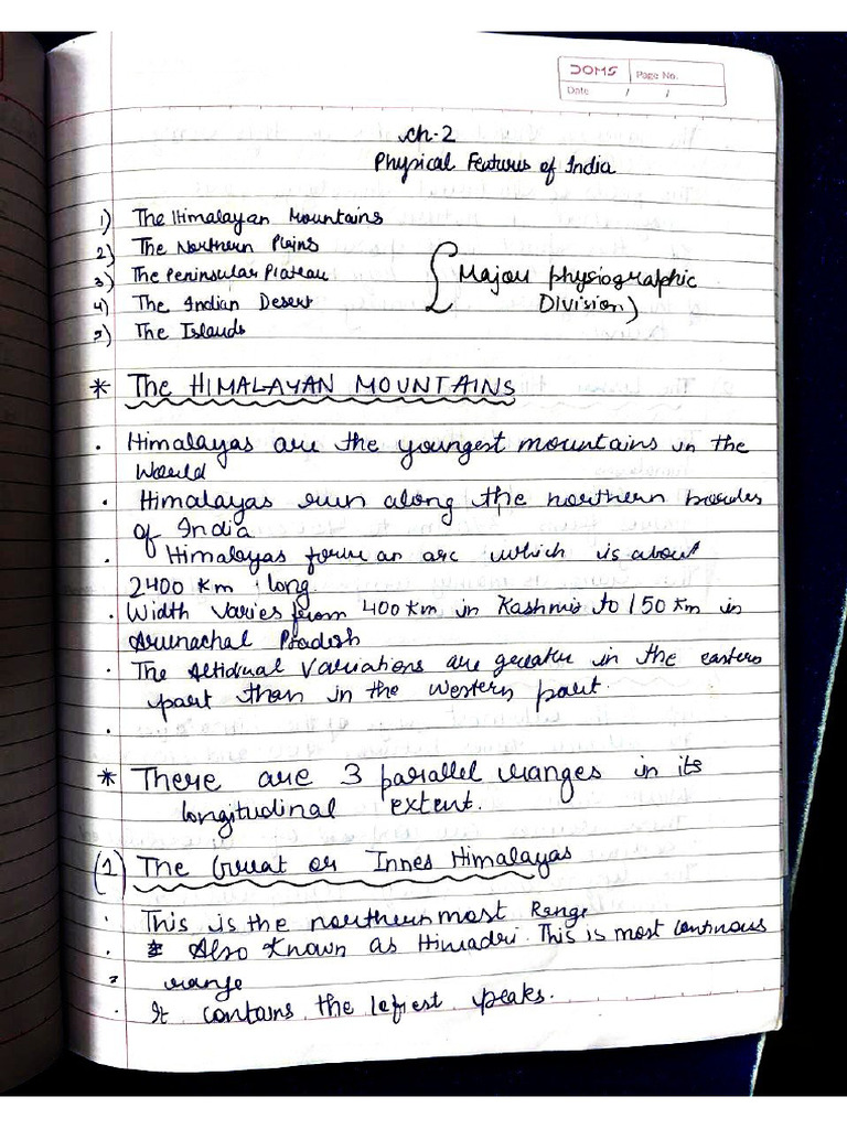 Physical Features of India Handwritten Notes Class Ix | PDF
