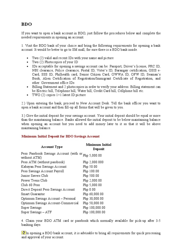 BDO | PDF | Bdo Unibank | Identity Document