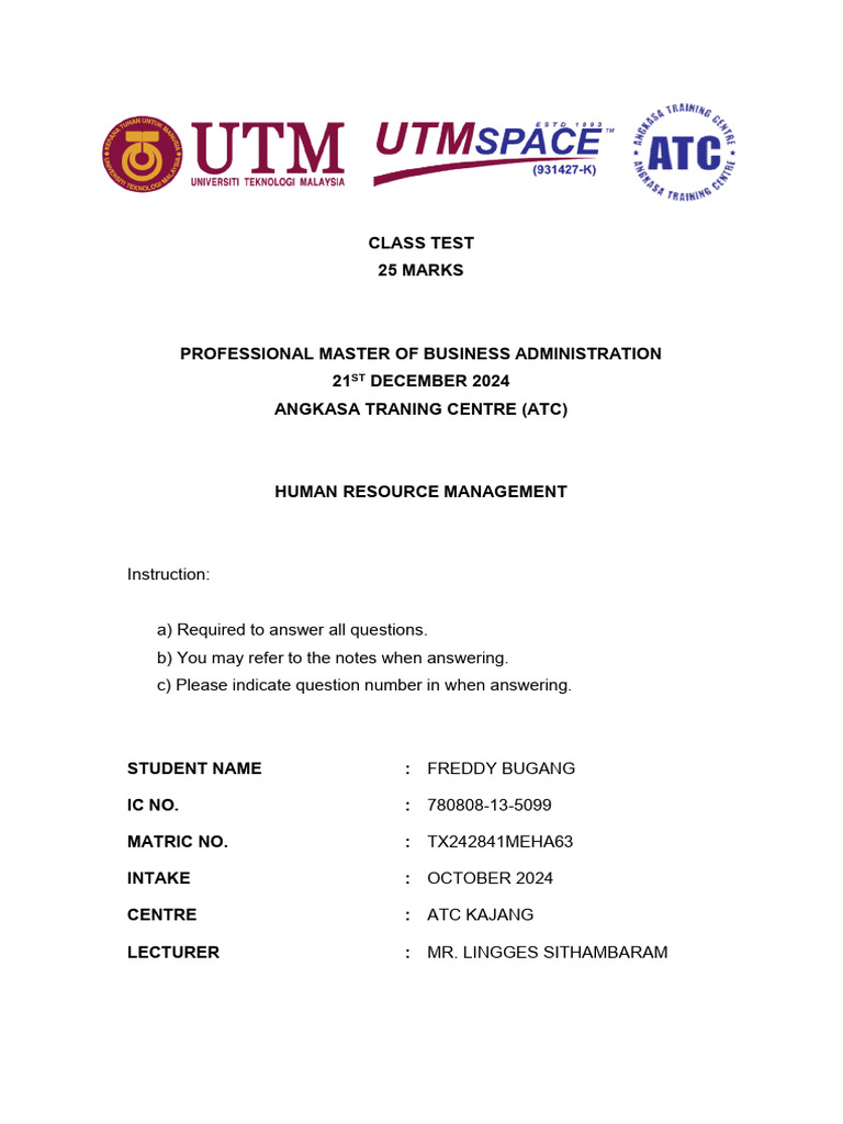 Test HRM - Freddy Bugang | PDF | Human Resource Management | Employee ...