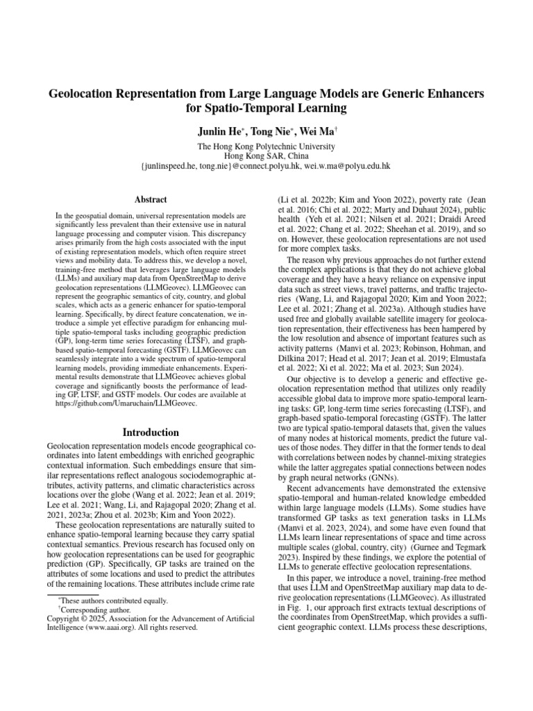 Geolocation Representation From Large Language Models Are Generic Enhancers For Spatio-Temporal ...